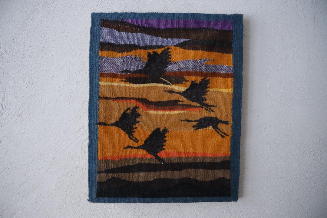 Swedish Tapestry: Flying Storks at Sunset, Scandinavian Wall Hanging - Etsy