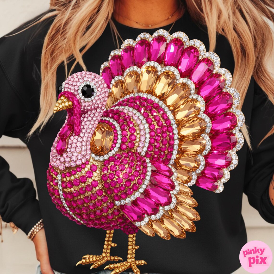 Faux Rhinestone Turkey PNG: Pink Glam Crystal Thanksgiving Sublimation ...