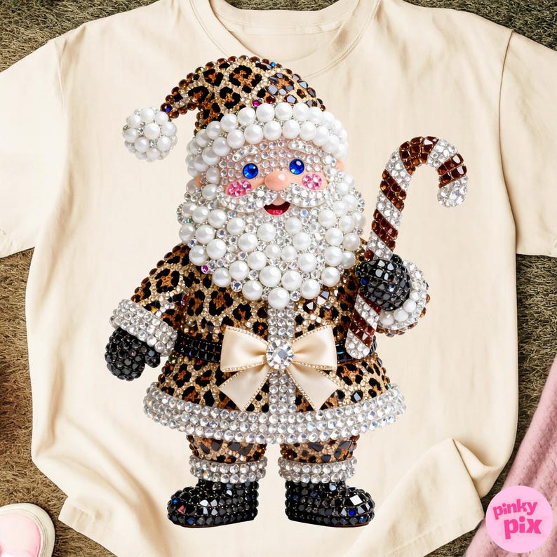 Rhinestone Leopard Santa Christmas PNG: Bling Crystal Mosaic Jeweled ...