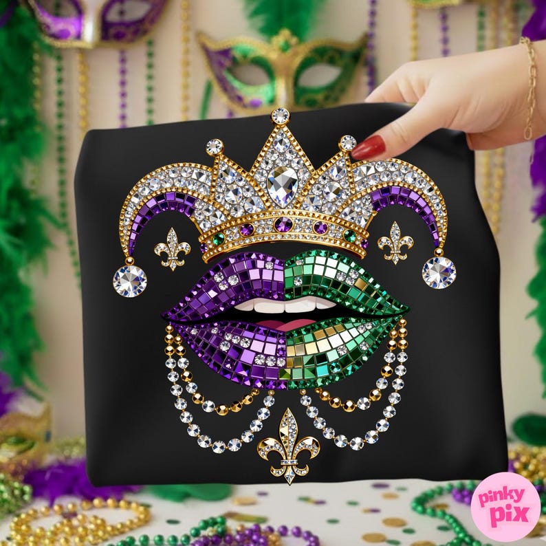 Mardi Gras Lips Crown Rhinestone PNG, Sparkle Bling Crystal Mosaic ...