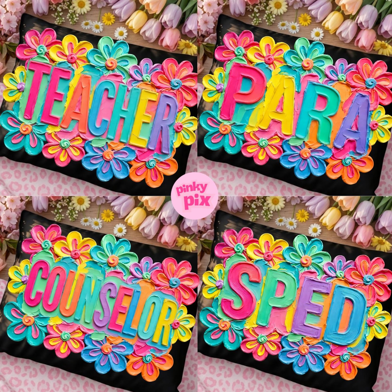 Teacher PNG Bundle: Counselor Para Sped Floral Colorful Brushstroke ...