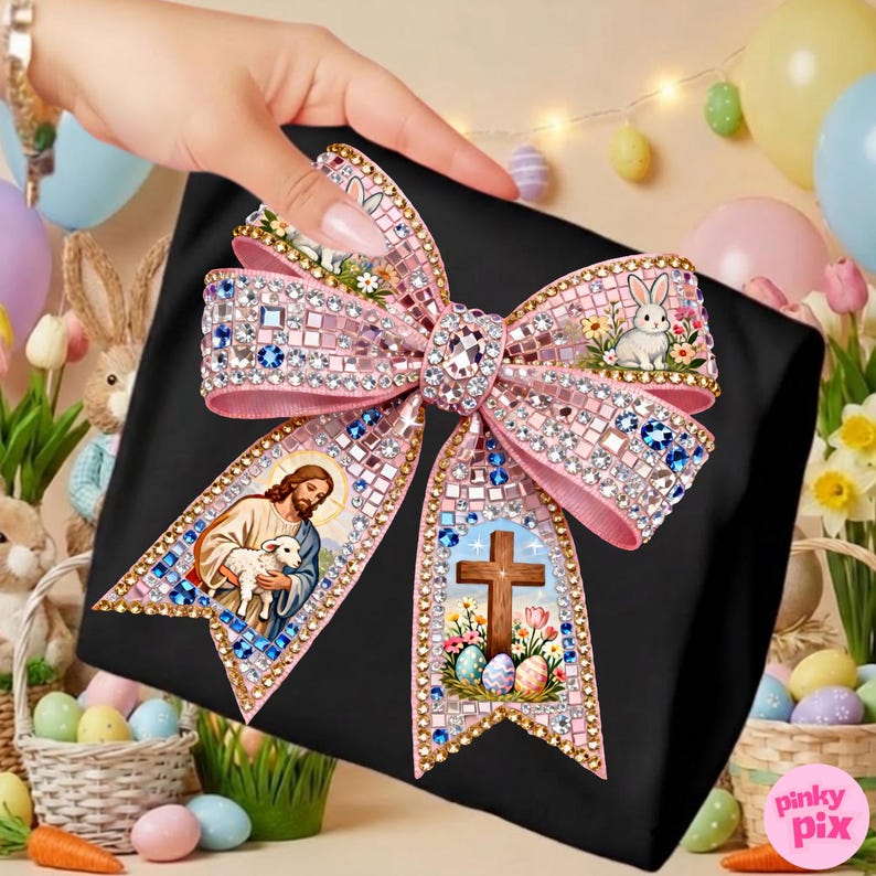 Rhinestone Easter Bow Christian PNG: Sparkle Bling Crystal Mosaic Jewel ...