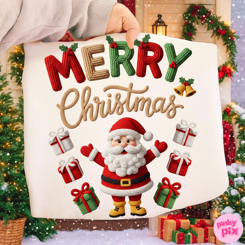 Hilo navideño PNG: Diseño de sublimación de Papá Noel de crochet falso ...