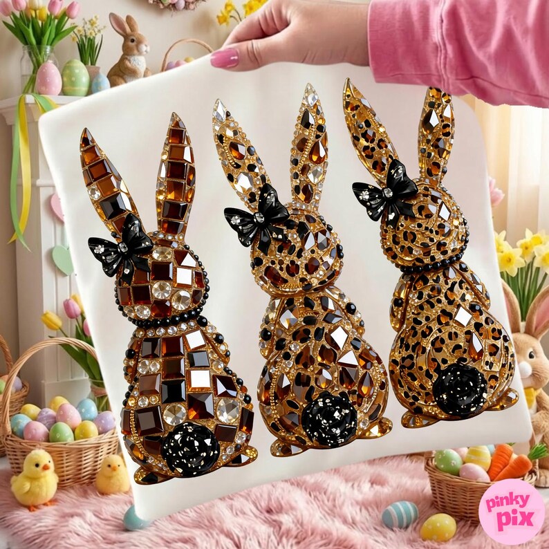 Rhinestone Leopard Easter Bunny PNG: Sparkle Bling Crystal Mosaic Jewel ...