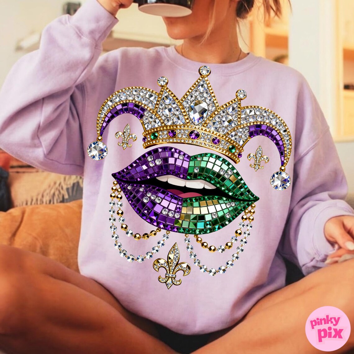 Mardi Gras Lips Crown Rhinestone PNG, Sparkle Bling Crystal Mosaic ...