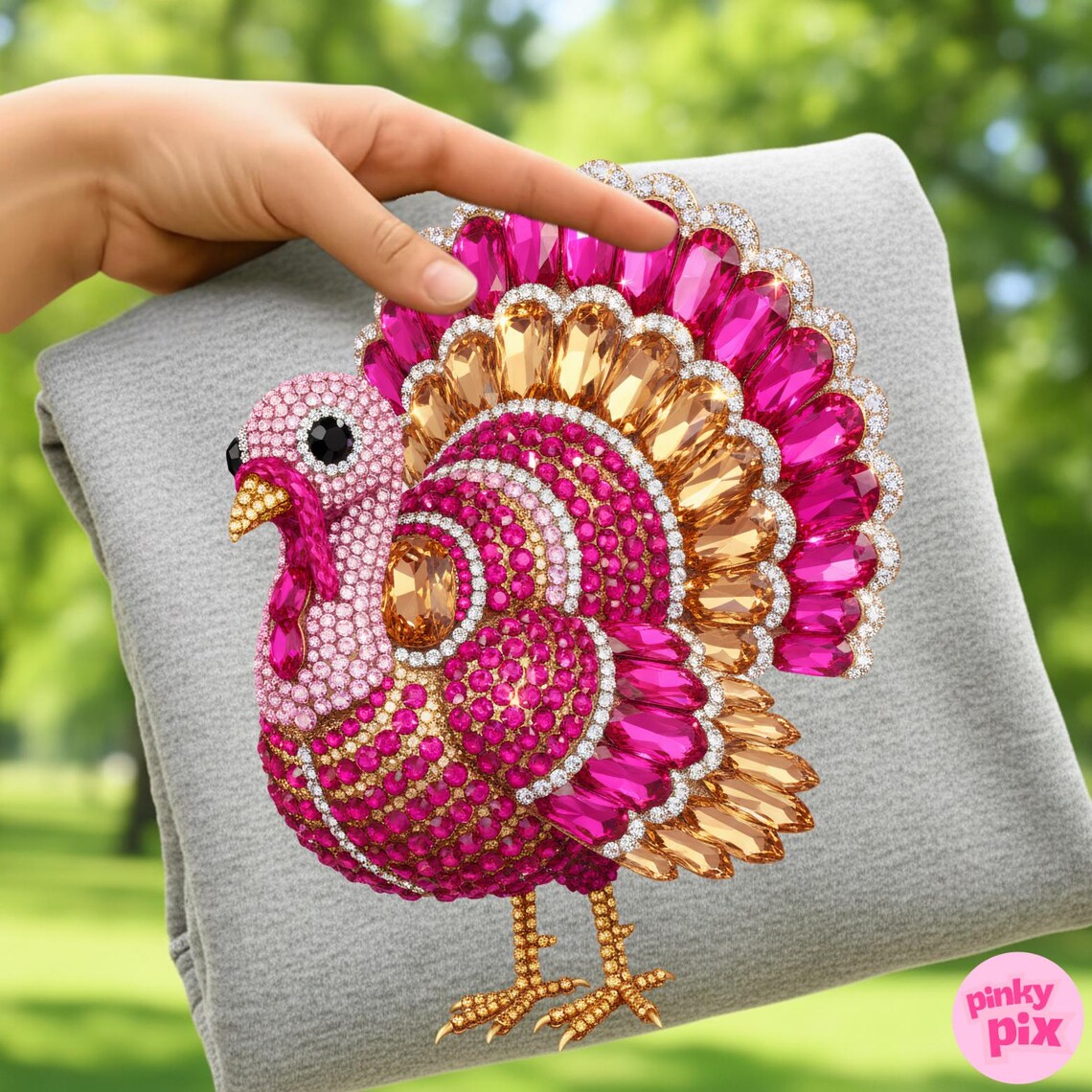 Faux Rhinestone Turkey PNG: Pink Glam Crystal Thanksgiving Sublimation ...