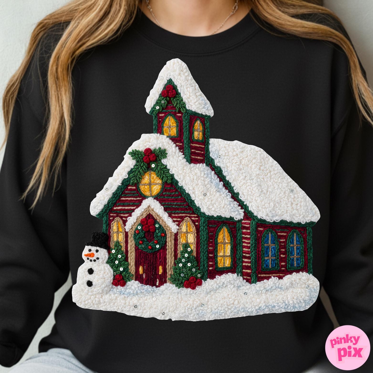 Faux Yarn Church PNG: Crochet Christmas Winter Chapel Sublimation ...