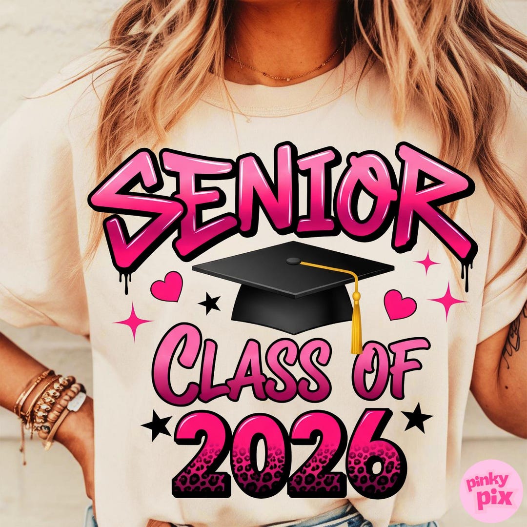 Senior Class of 2026 Png, Pink Graduation Cap Leopard Print Sublimation ...