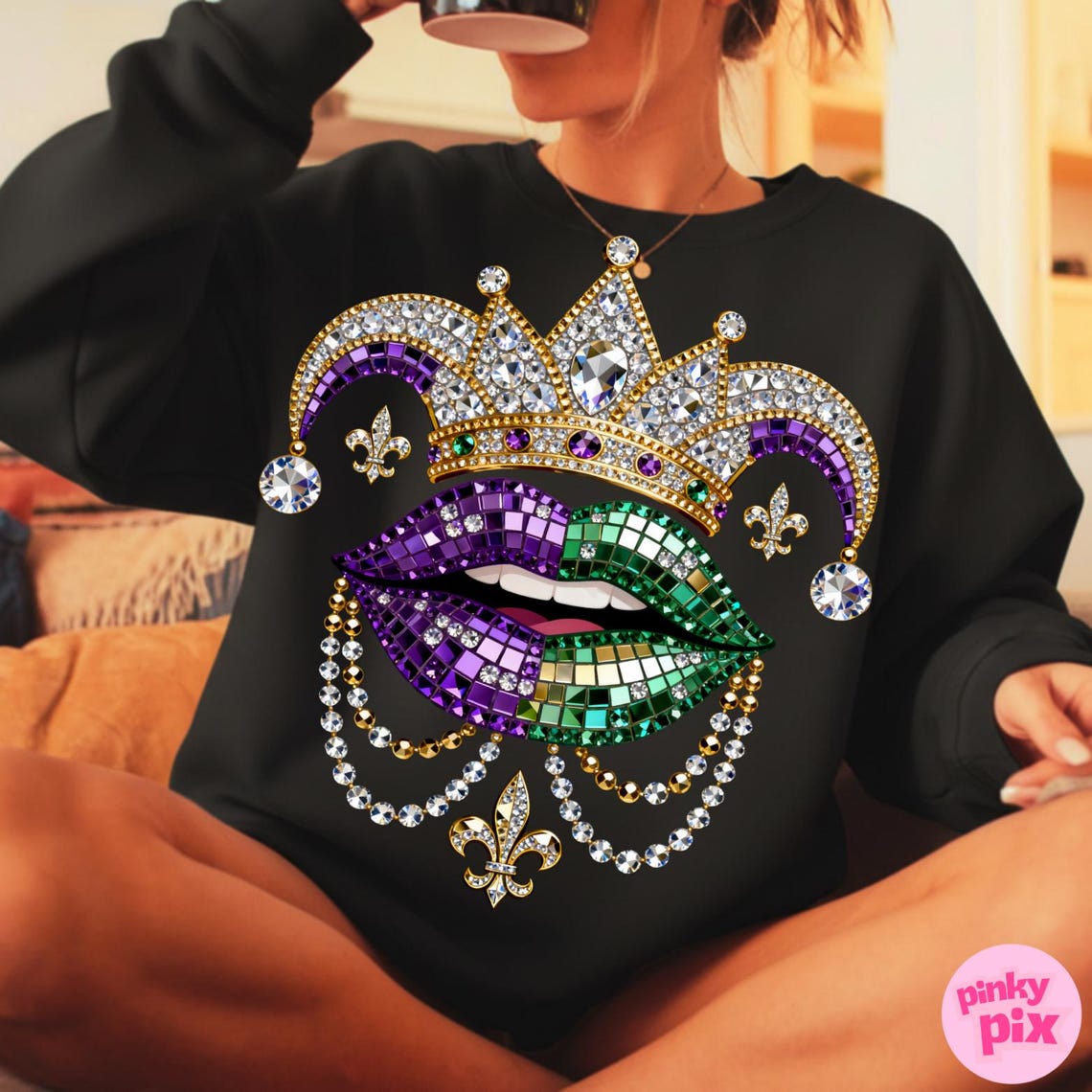 Mardi Gras Lips Crown Rhinestone PNG, Sparkle Bling Crystal Mosaic ...