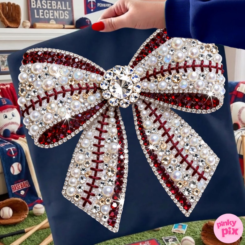 Rhinestone Baseball Bow PNG: Game Day Sparkle Bling Crystal Mosaic ...