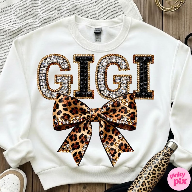 Leopard Bling Gigi PNG: Coquette Bow Rhinestone Crystal Mosaic Jewel ...