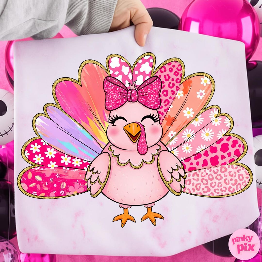 Pink Brushstroke Glitter Cute Turkey Thanksgiving Png, Fall Coquette ...
