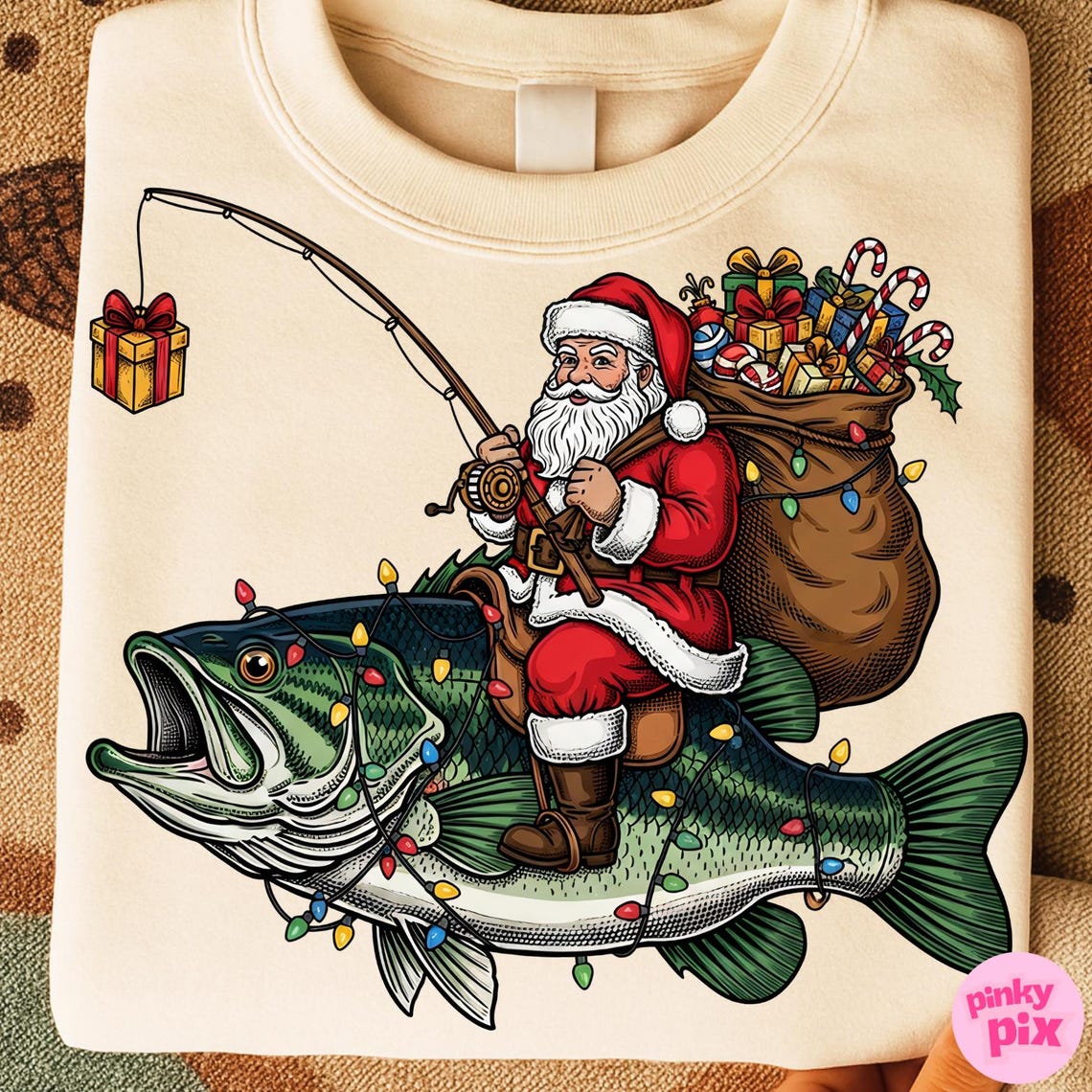 Fishing Santa PNG: Christmas Bass Fish Holiday Sublimation Design - Etsy