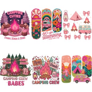 Camping Girls PNG Bundle, Glamping Pink Campfire Clipart, Cute Camp ...