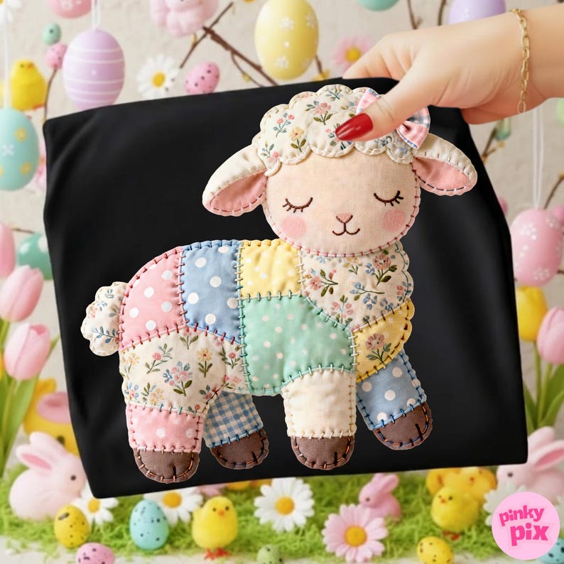 Patchwork Easter Sheep PNG: Grandmacore Quilt Easter Lamb Polka Dot ...