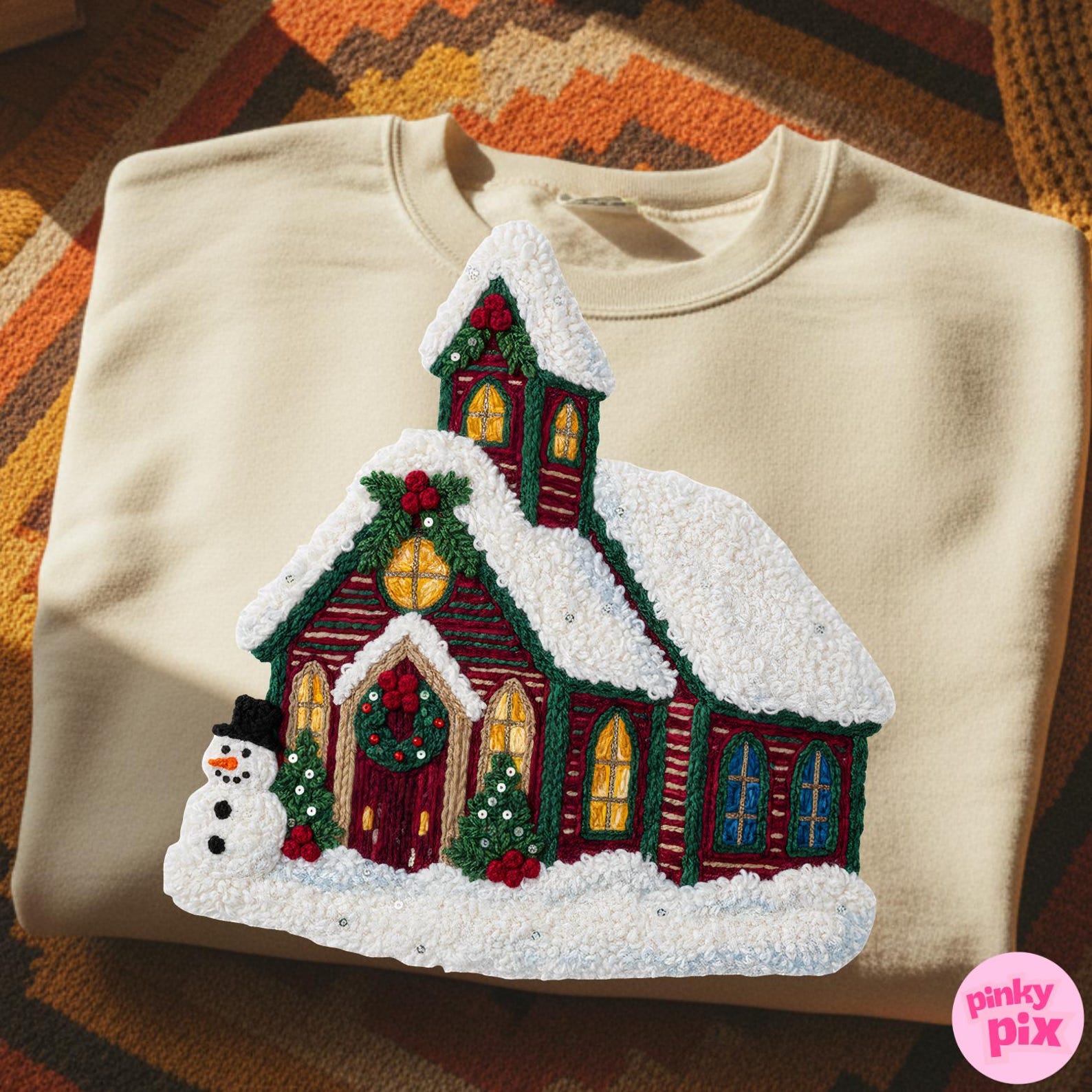 Faux Yarn Church PNG: Crochet Christmas Winter Chapel Sublimation ...