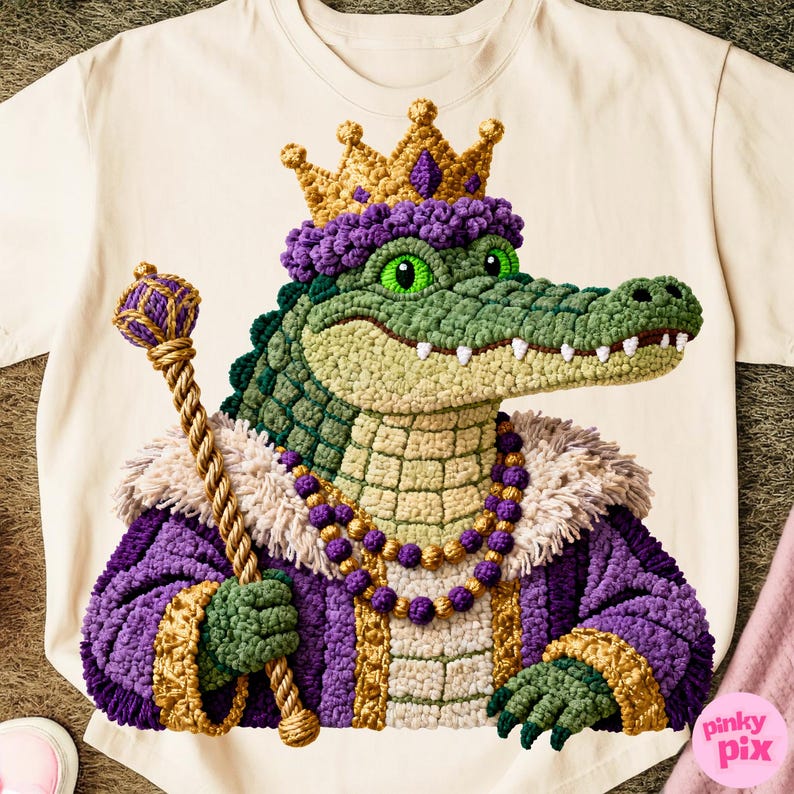 Mardi Gras Gator PNG, Faux Yarn King Alligator Purple Green Gold ...