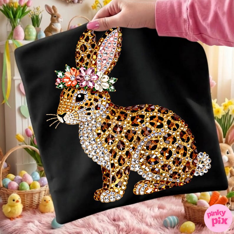 Rhinestone Leopard Easter Bunny Floral PNG: Sparkle Bling Crystal ...
