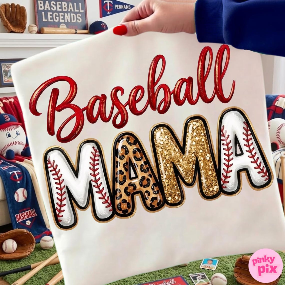 Baseball Mama PNG: Leopard Red White Brushstroke Glitter Sports ...