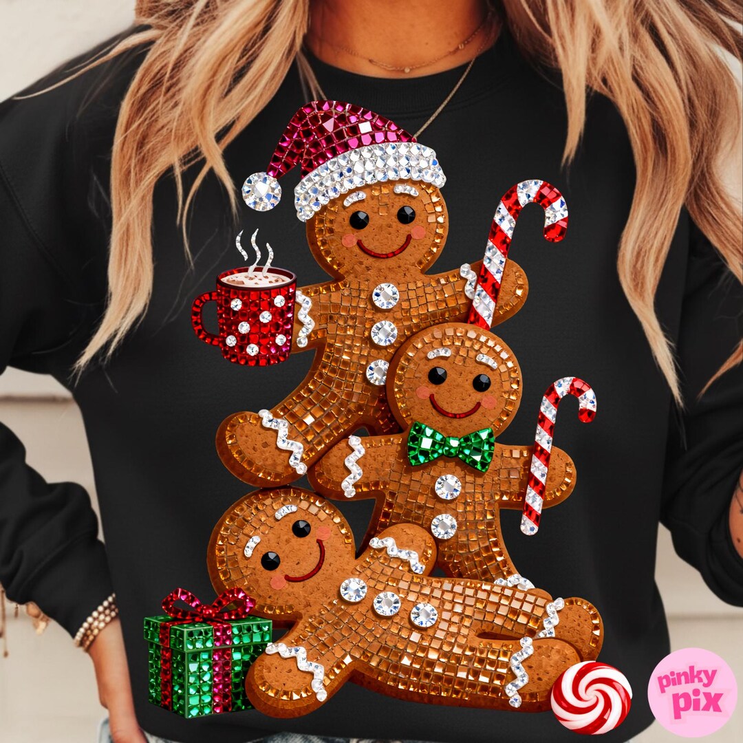 Gingerbread PNG: Faux Rhinestone Christmas Cookie Family Bling Festive ...