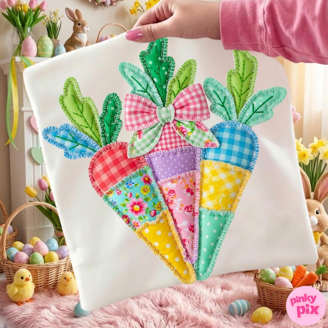 Patchwork Floral Easter Carrot PNG: Grandma Core Coquette Bow Gingham ...