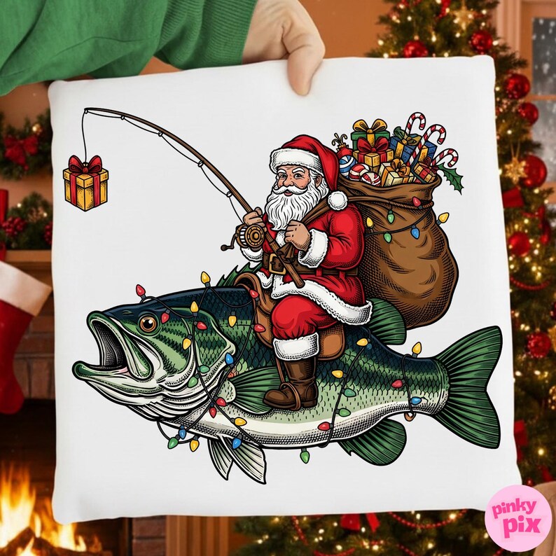 Fishing Santa PNG: Christmas Bass Fish Holiday Sublimation Design - Etsy