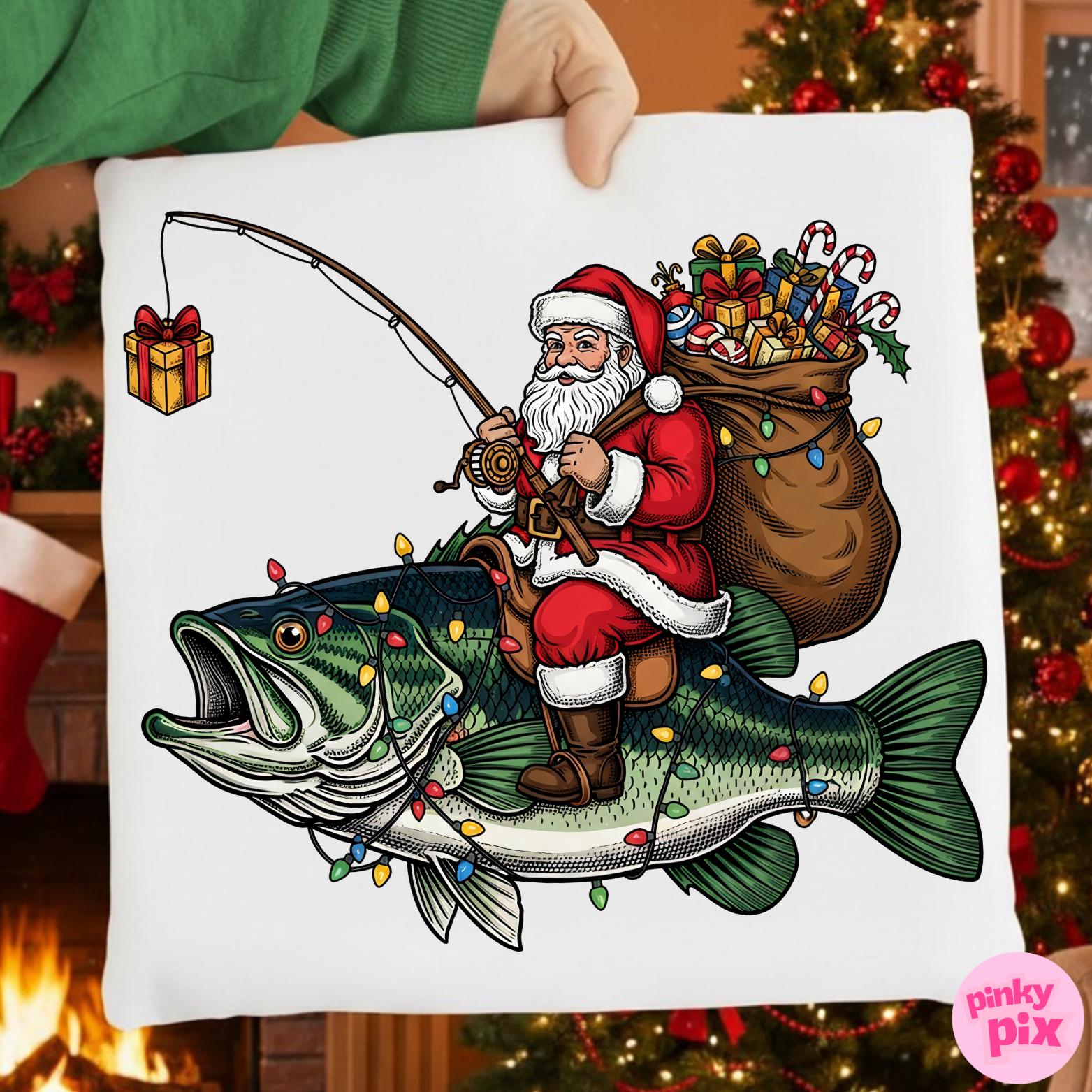 Fishing Santa PNG: Christmas Bass Fish Holiday Sublimation Design - Etsy