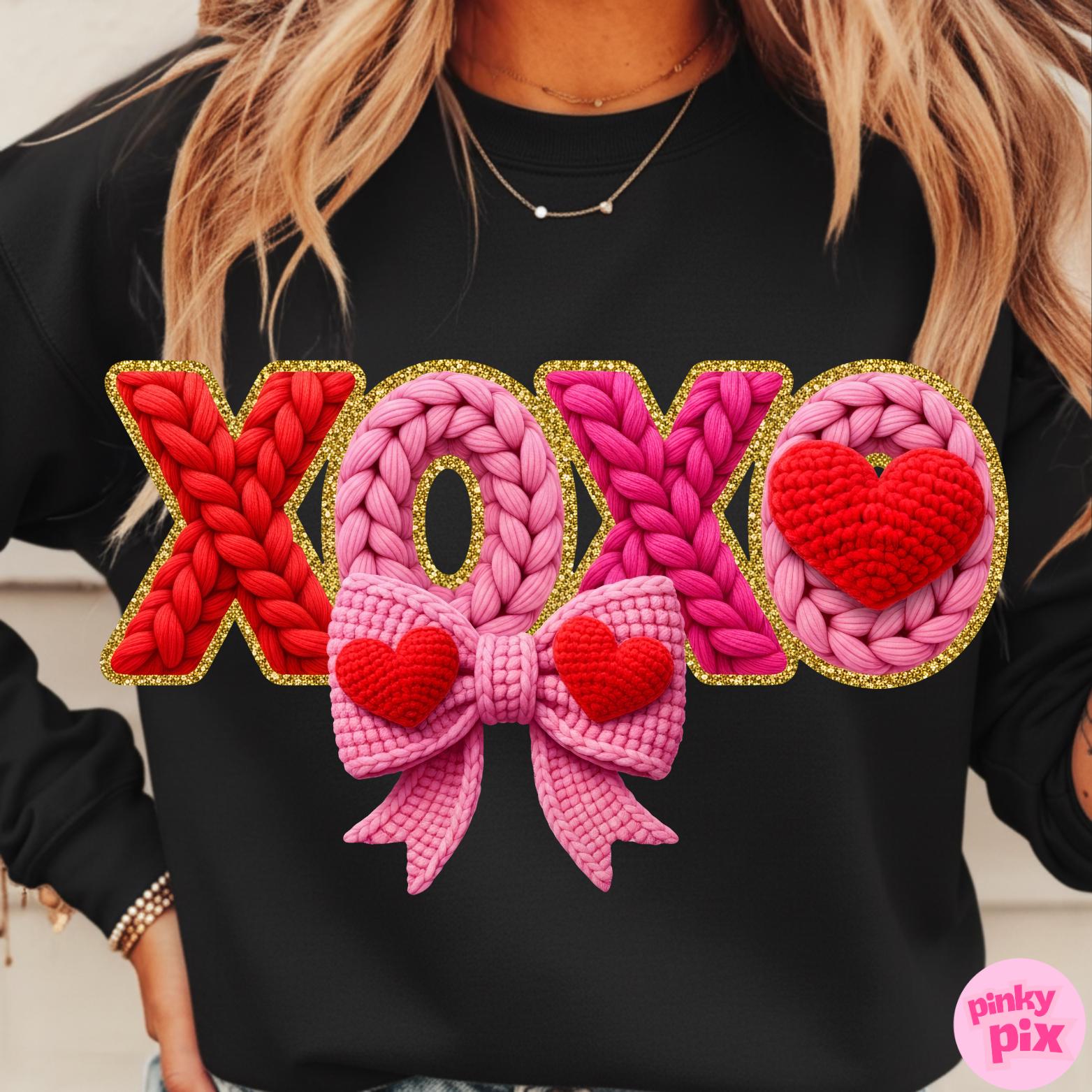 Faux Yarn Xoxo Valentine PNG: Crochet Coquette Bow Sublimation Design ...