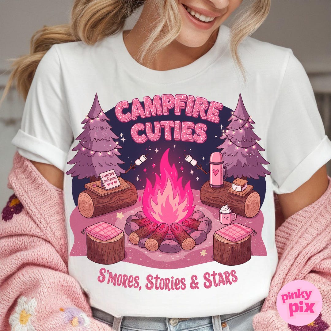 Campfire Cuties PNG, Pink Glitter Camping Clipart, S’mores and Stars ...