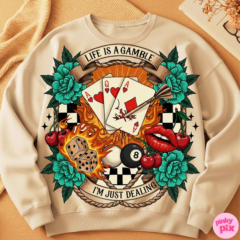 Retro Western Gamble PNG, Life is A Gamble PNG, Turquoise Country ...