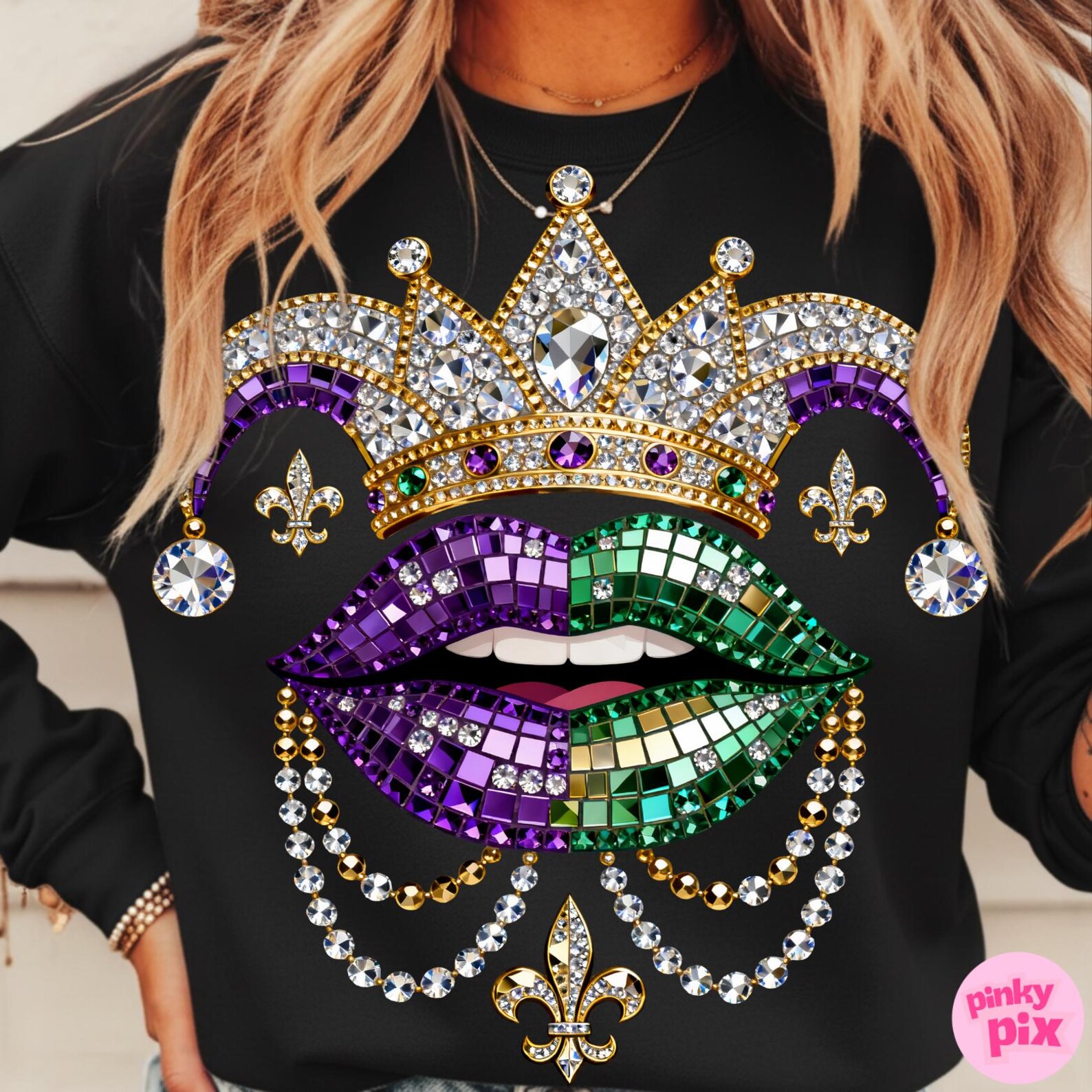Mardi Gras Lips Crown Rhinestone PNG, Sparkle Bling Crystal Mosaic ...