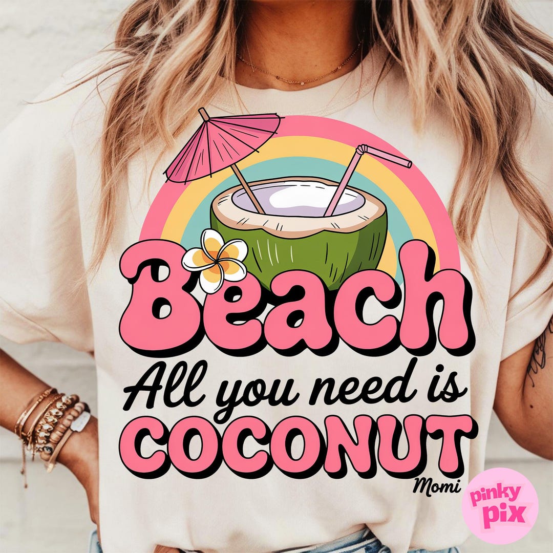Beach Coconut PNG, Tropical Summer Drink Sublimation, Retro Rainbow ...