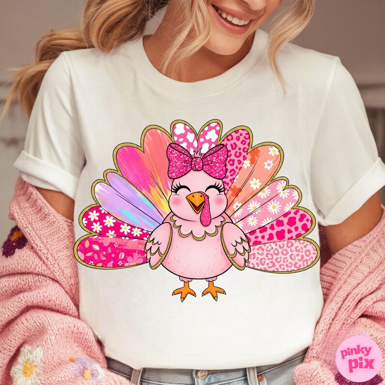 Pink Brushstroke Glitter Cute Turkey Thanksgiving Png, Fall Coquette ...