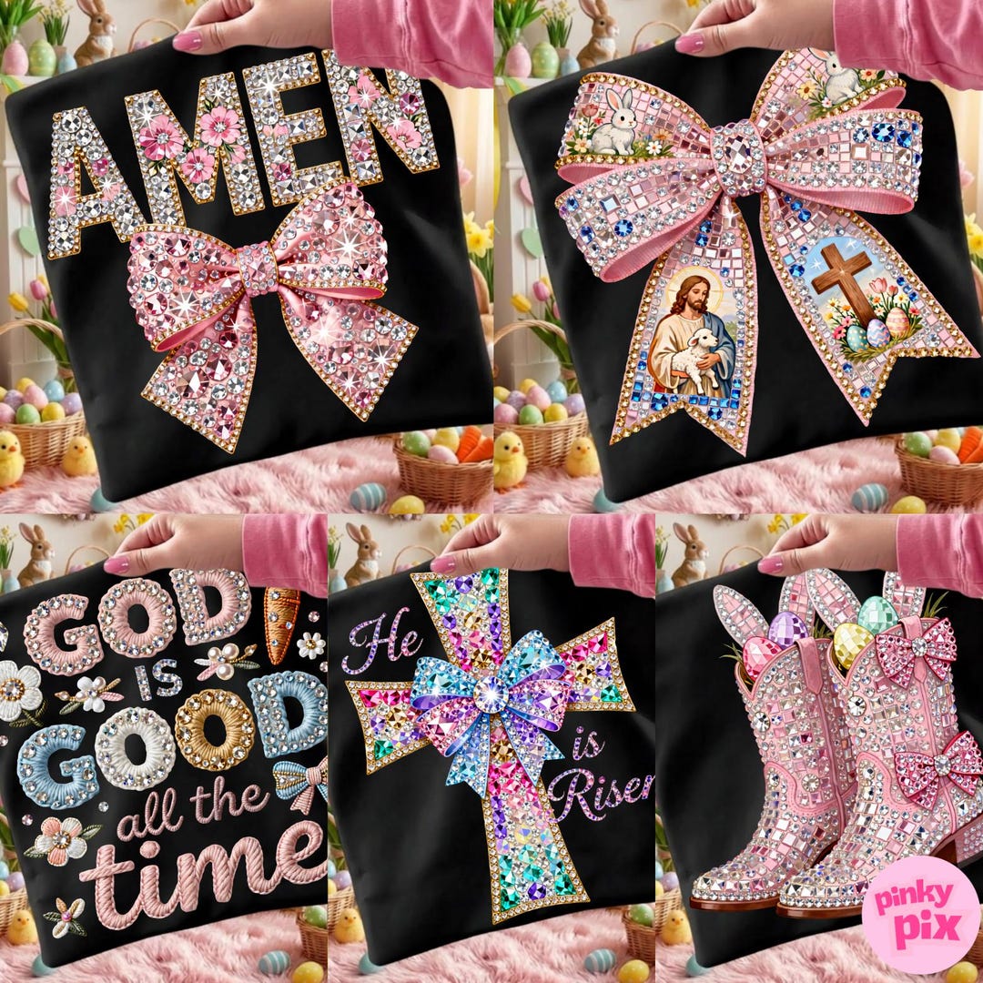 Rhinestone Easter Christian PNG Bundle: Sparkle Bling Crystal Mosaic ...