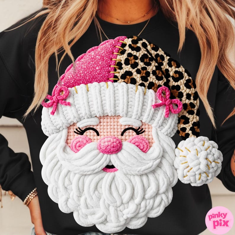 Faux Yarn Christmas PNG Bundle: Pink Girly Santa, Nutcracker and Tree ...