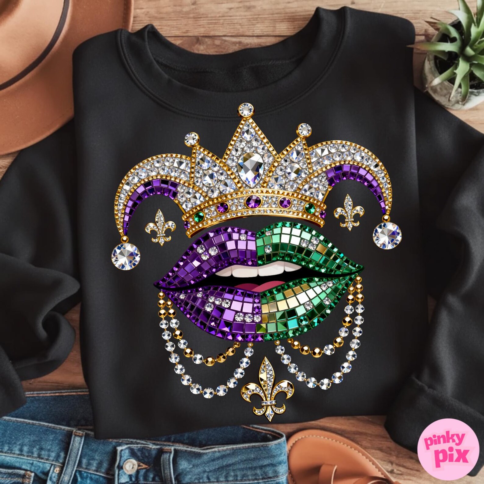 Mardi Gras Lips Crown Rhinestone PNG, Sparkle Bling Crystal Mosaic ...