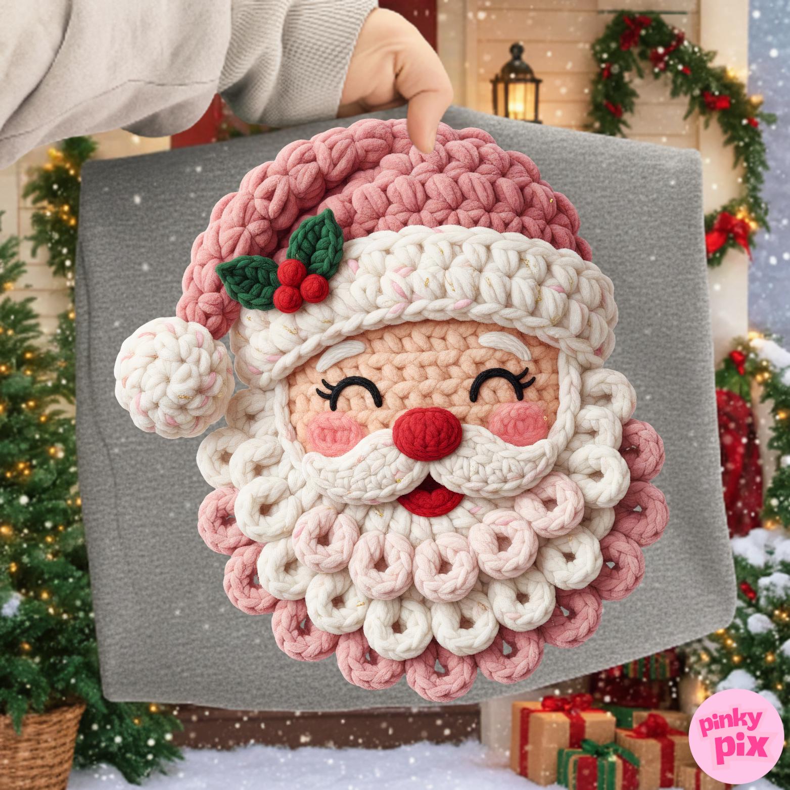Faux Crochet Santa PNG: Pink Girly Christmas Sublimation Design - Etsy