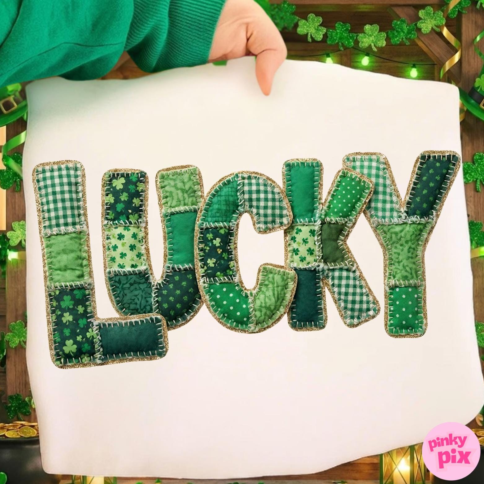 Patchwork Lucky PNG: St Patricks Day Shamrock Gingham Sublimation ...