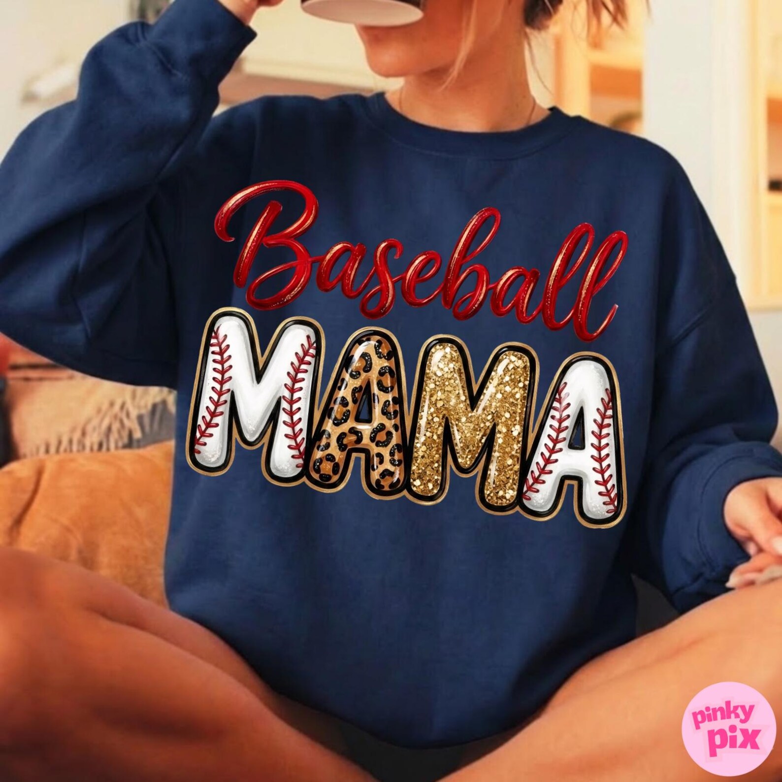 Baseball Mama PNG: Leopard Red White Brushstroke Glitter Sports ...