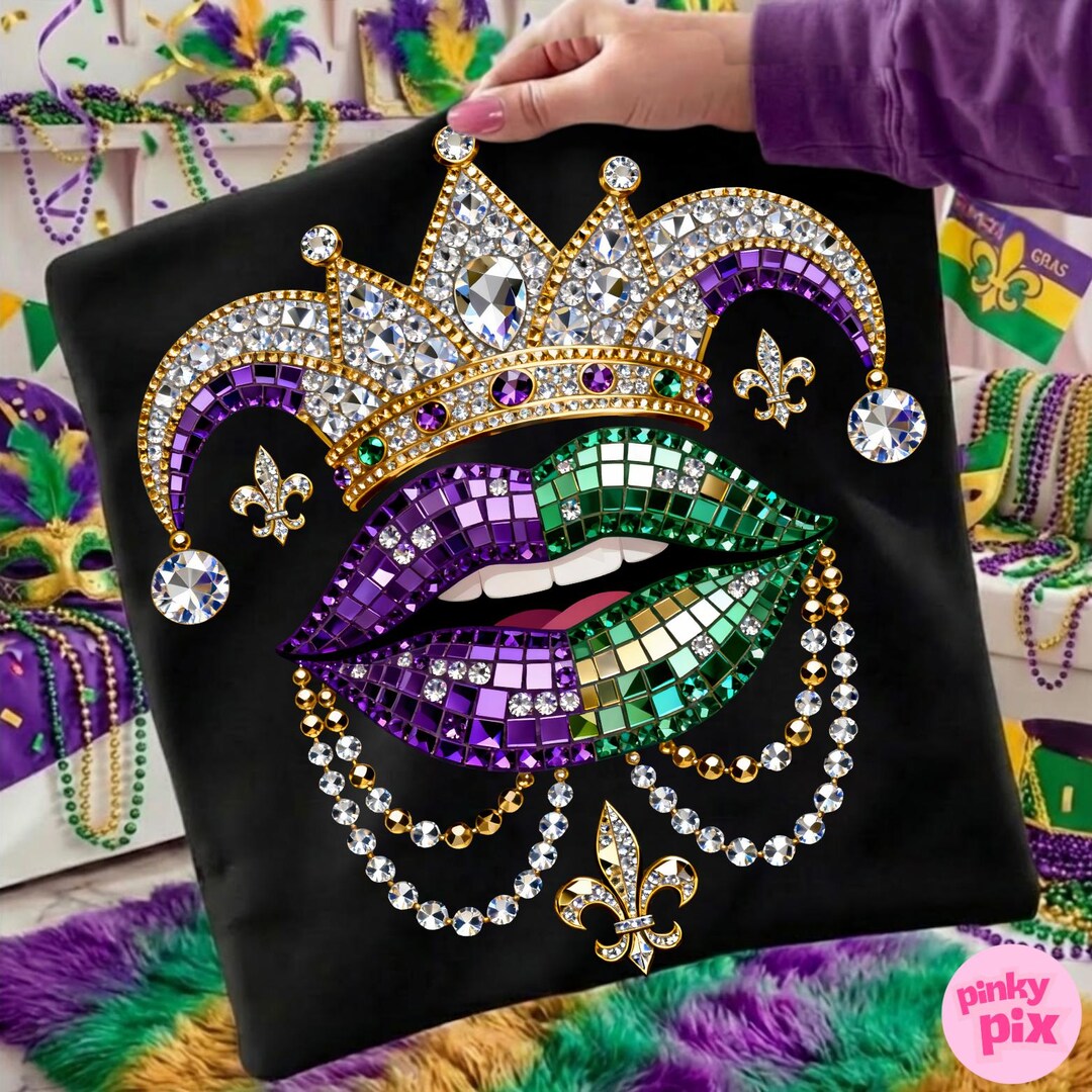 Mardi Gras Lips Crown Rhinestone PNG, Sparkle Bling Crystal Mosaic ...