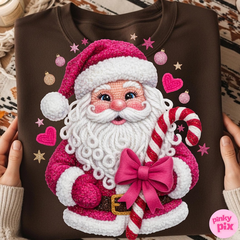 Faux Yarn Christmas PNG Bundle: Pink Girly Santa, Nutcracker and Tree ...