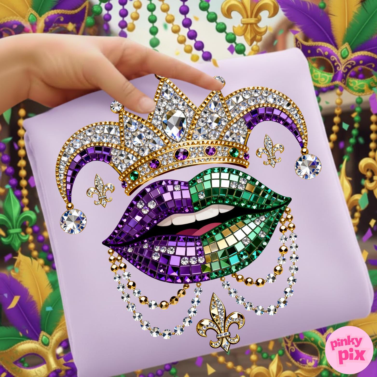 Mardi Gras Lips Crown Rhinestone PNG, Sparkle Bling Crystal Mosaic ...