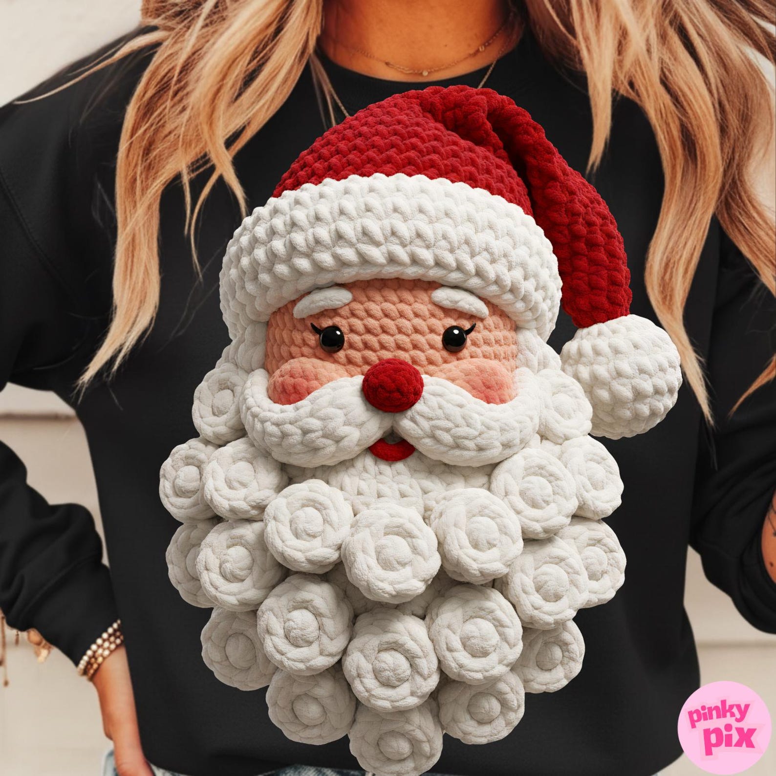 Yarn Santa PNG: Faux Crochet Christmas Sublimation Design, Knit Texture ...