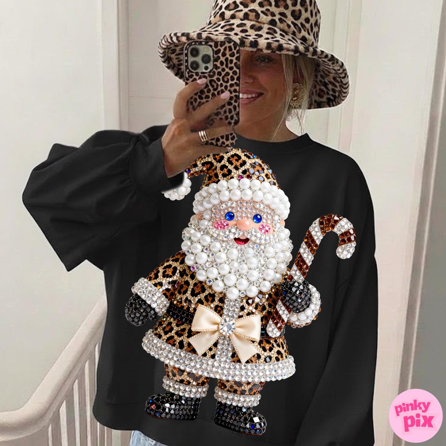 Rhinestone Leopard Santa Christmas PNG: Bling Crystal Mosaic Jeweled ...