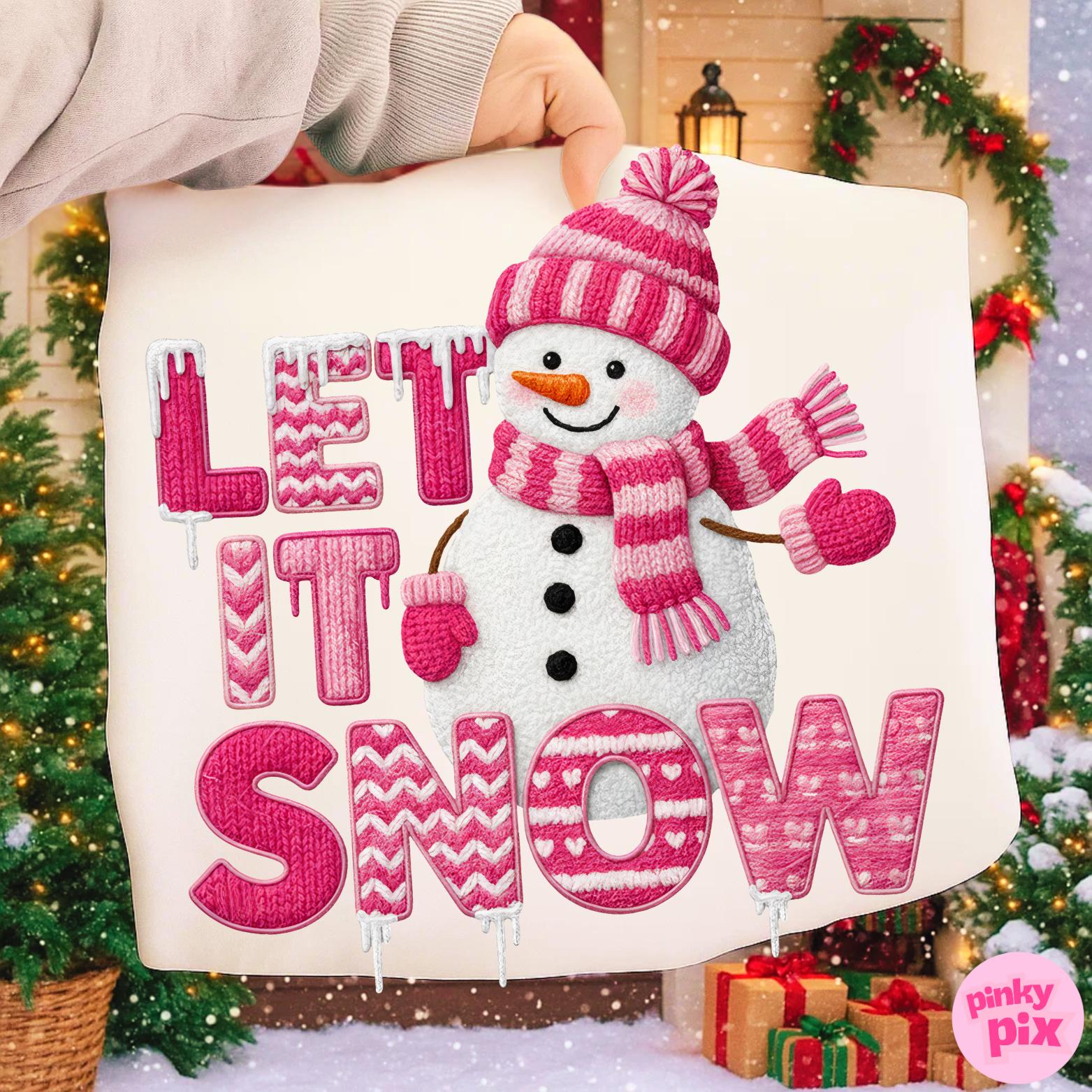 Faux Yarn Let It Snow PNG: Pink Preppy Winter Snowman Sublimation ...
