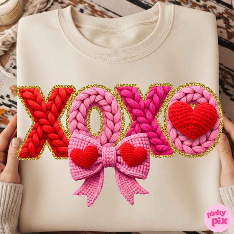 Faux Yarn Xoxo Valentine PNG: Crochet Coquette Bow Sublimation Design ...