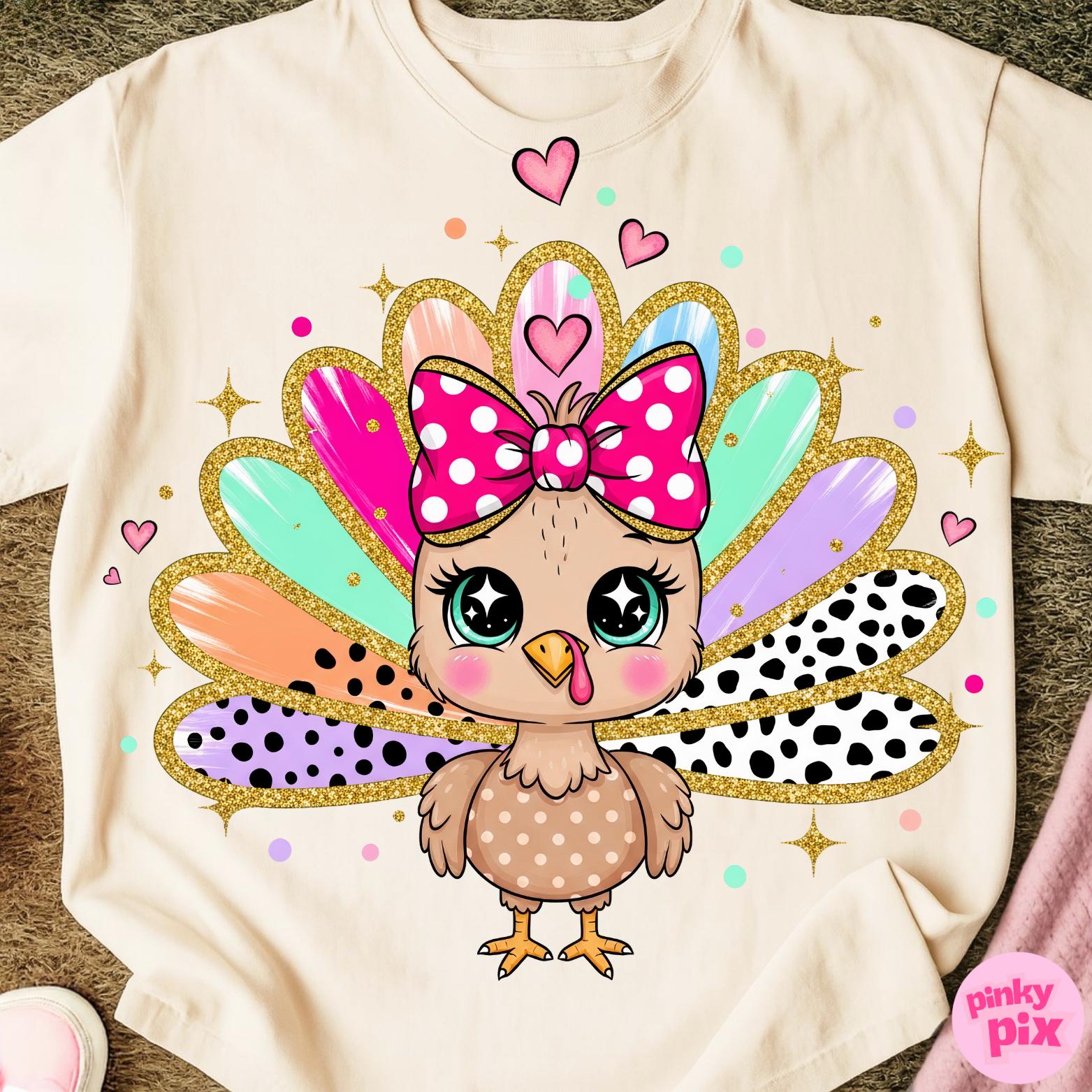 Cute Turkey PNG, Girly Thanksgiving Turkey Bow Png, Colorful Fall ...