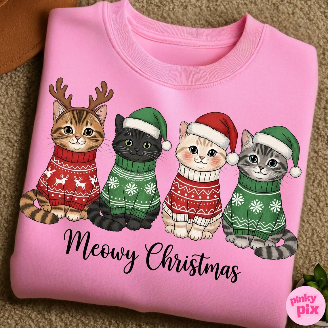 Meowy Christmas Cats PNG, Cute Kittens in Holiday Sweaters Sublimation ...