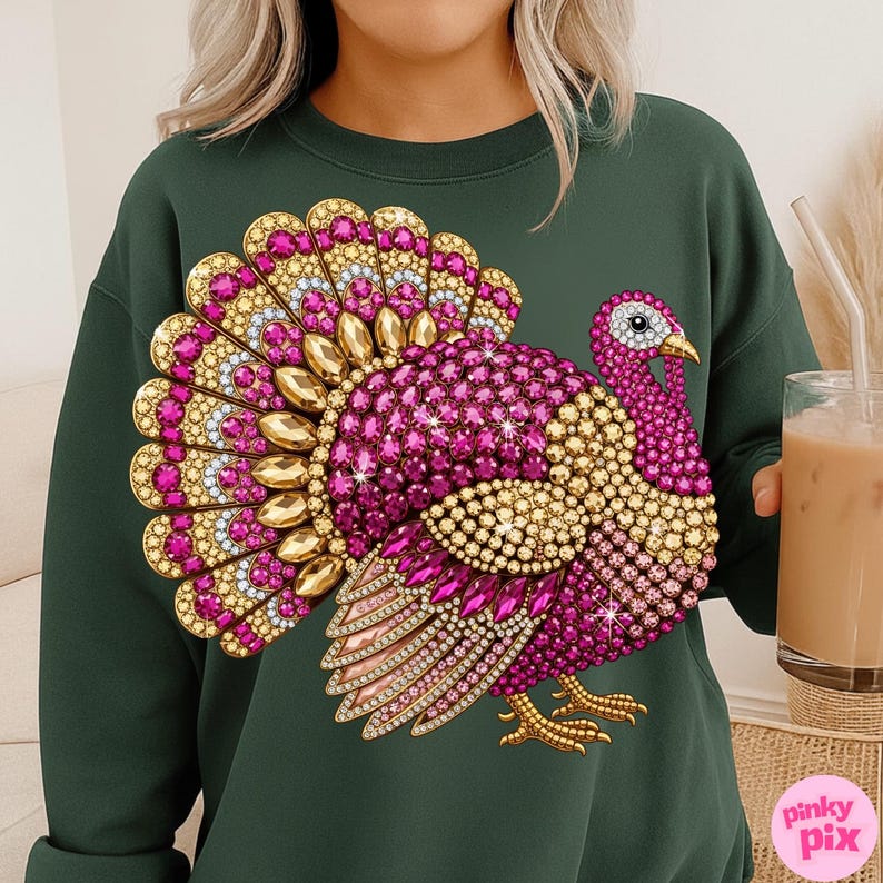 Faux Rhinestone Turkey PNG: Pink Gold Crystal Mosaic Thanksgiving ...