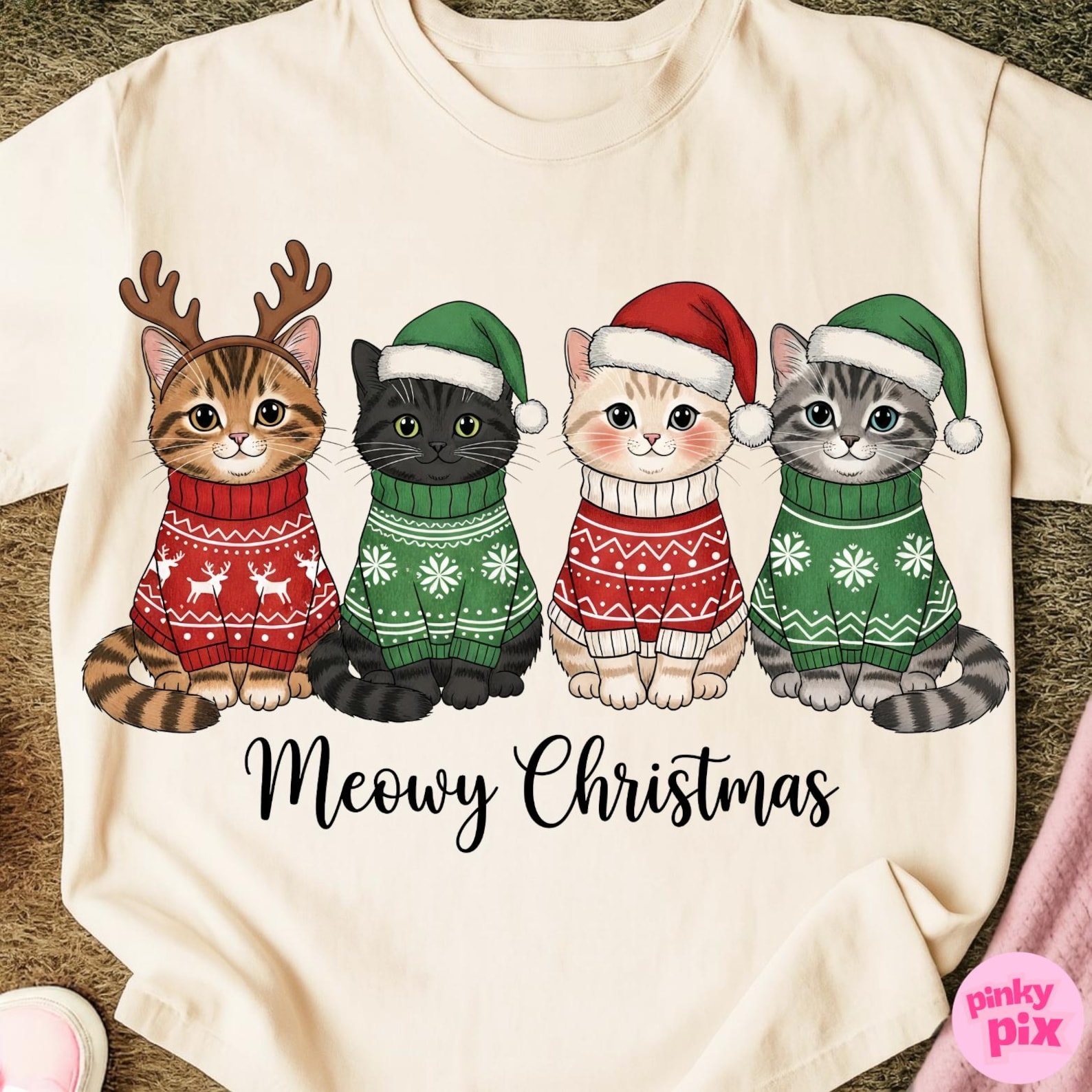 Meowy Christmas Cats PNG, Cute Kittens in Holiday Sweaters Sublimation ...